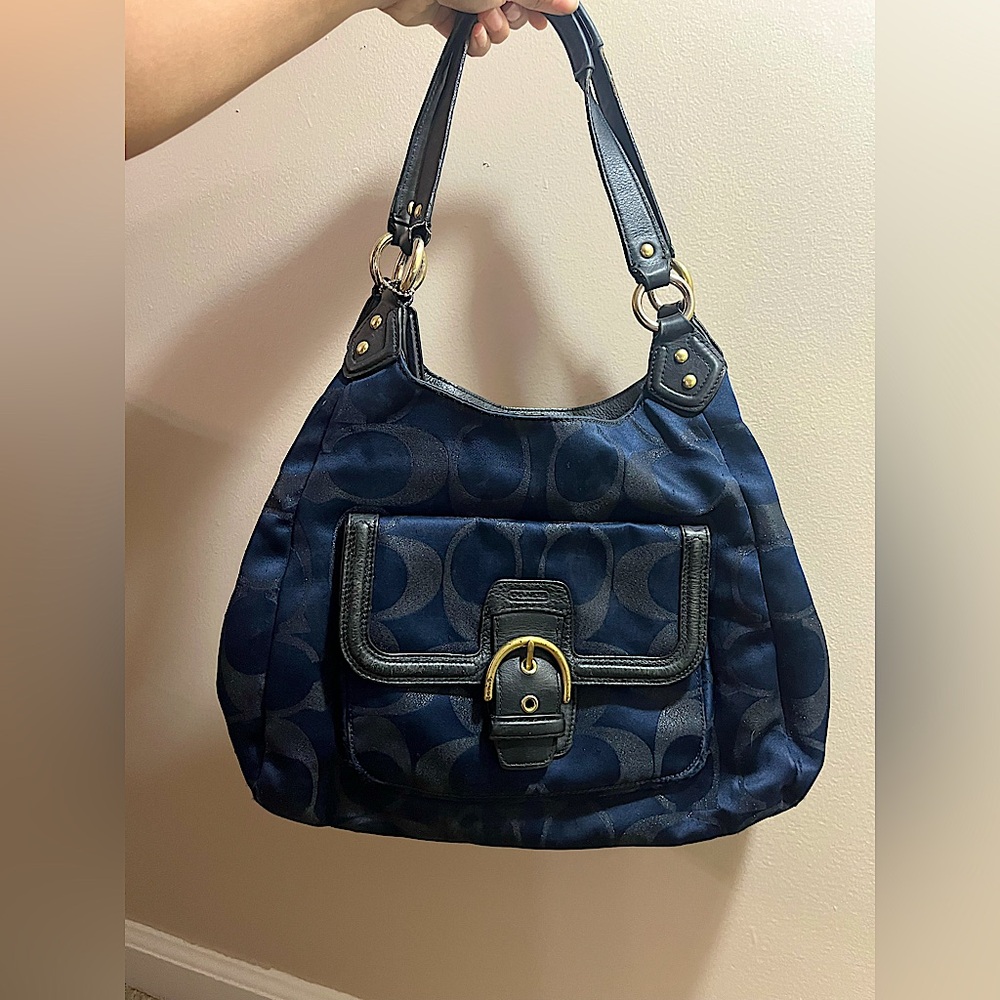 Coach Cambell Hobo Signature Monogram Dark Blue Shoul… - Gem